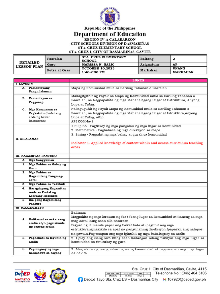 Detailed Lesson Plan AP - NALIC | PDF