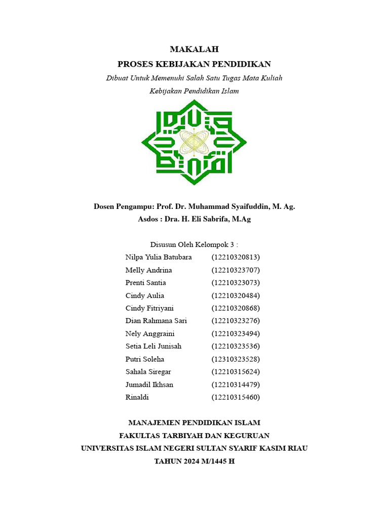 Makalah Kel. 3 Kebijakan Pendidikan Islam | PDF