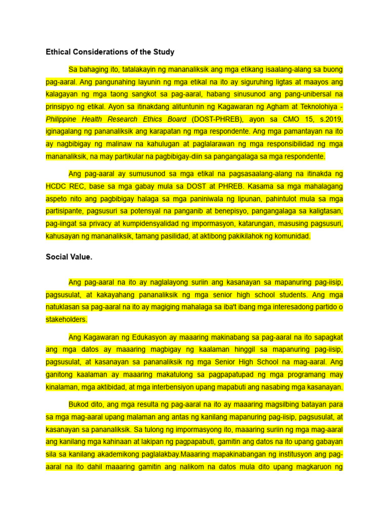 Ethical Considerations (Filipino) | PDF