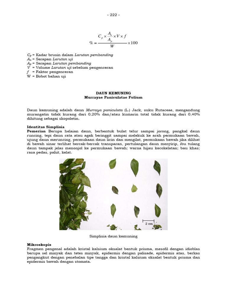 Farmakope Herbal Indonesia Edisi II Tahun 2017-Daun Kemuning | PDF