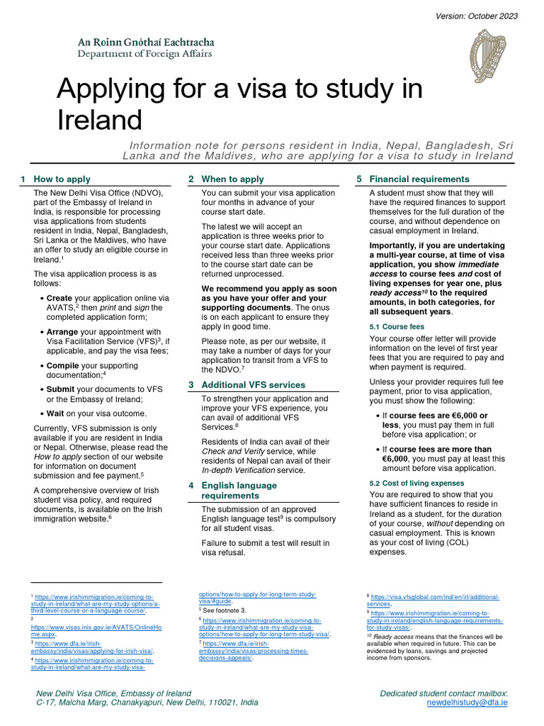 Ireland Student Visa Guide for South Asia | PDF | Cost Of Living | Travel Visa
