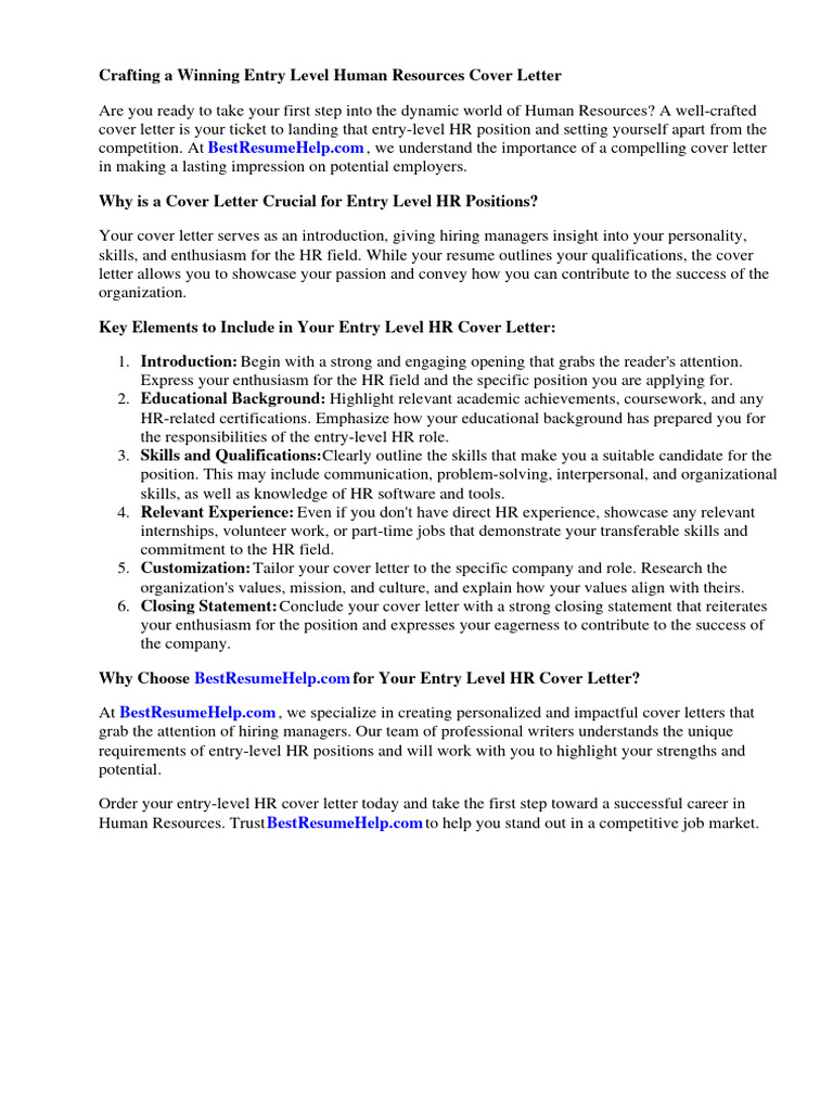 Cover Letter for Entry Level Human Resources | PDF | Recruitment | Human Resources