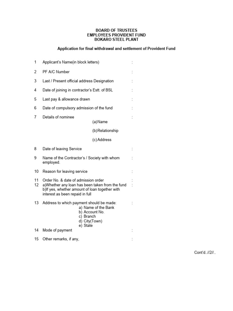 Provident Fund Withdrawal Form | PDF | Banks | Employment