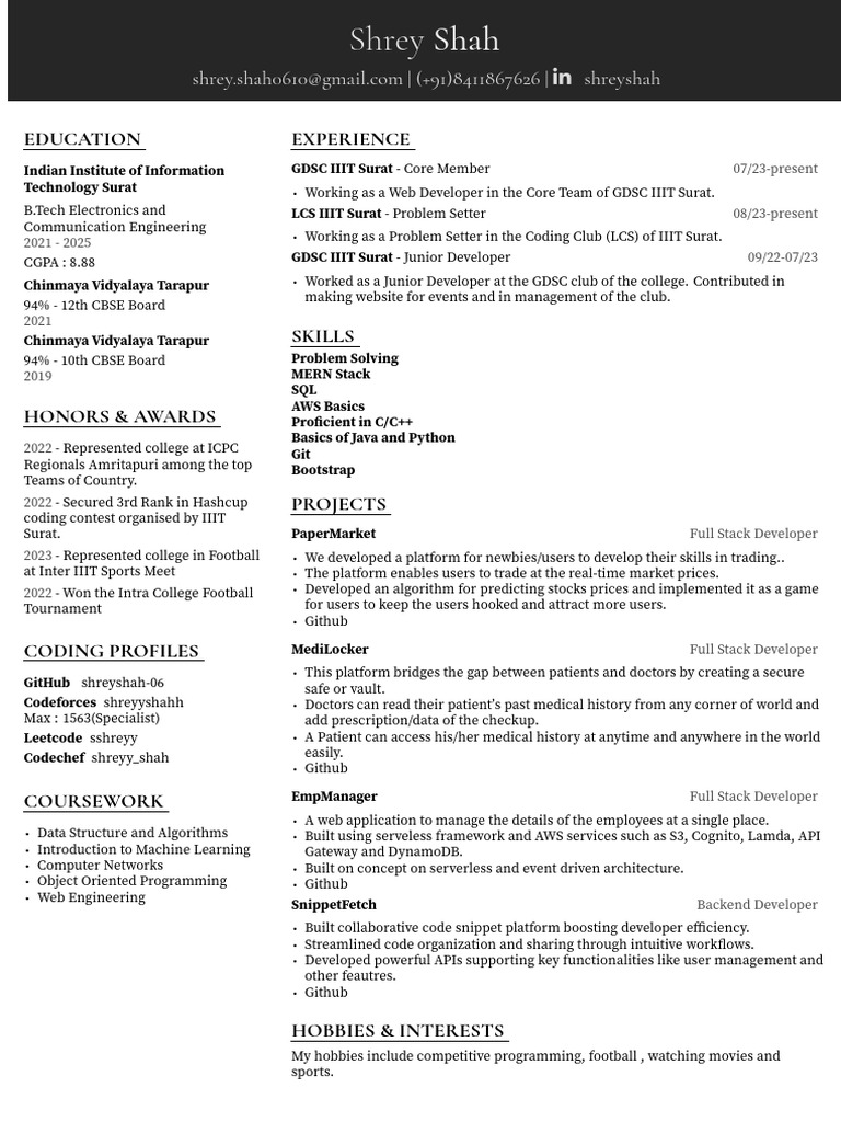 Shrey Shah CV | PDF