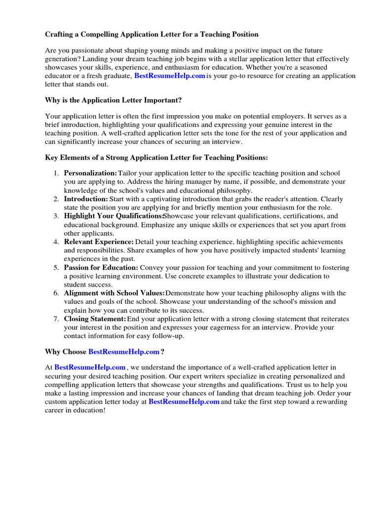 Application Letter For Teacher Post in School | PDF | Teachers | Résumé