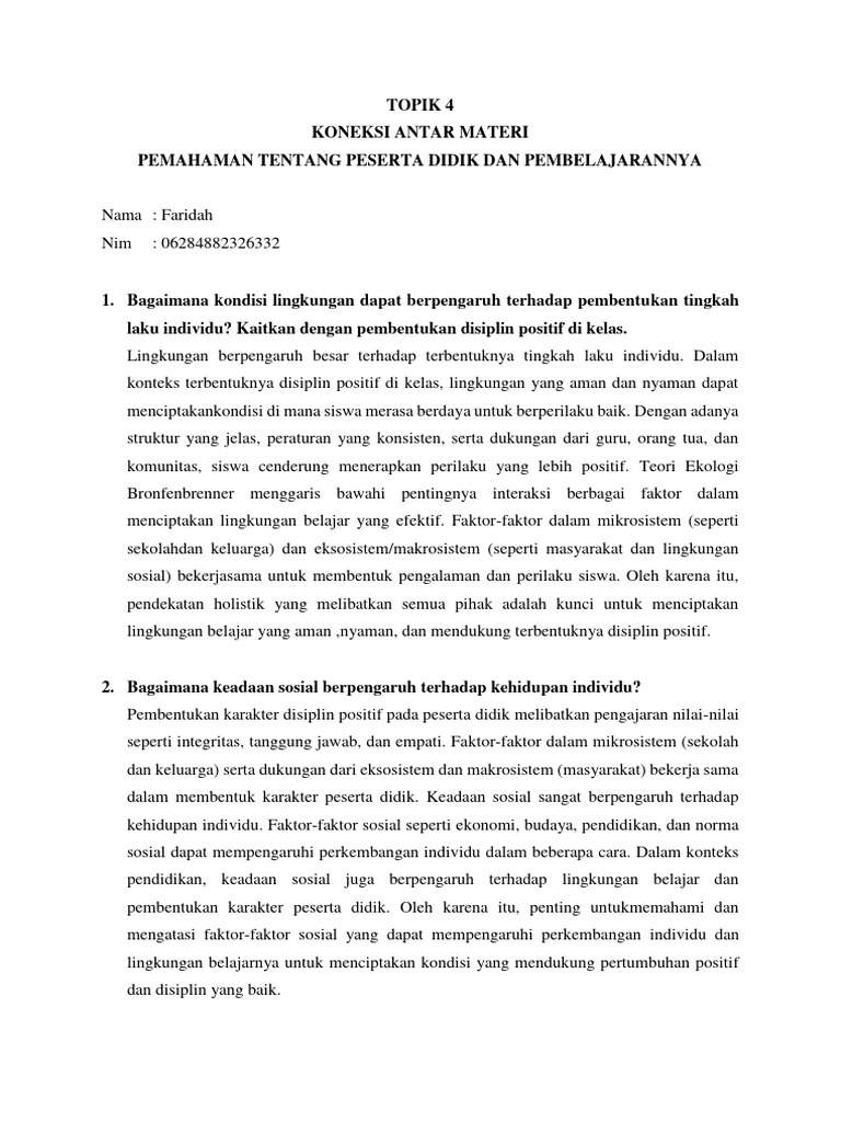 Faridah - Koneksi Antar Materi - Topik 4 - PPDP | PDF