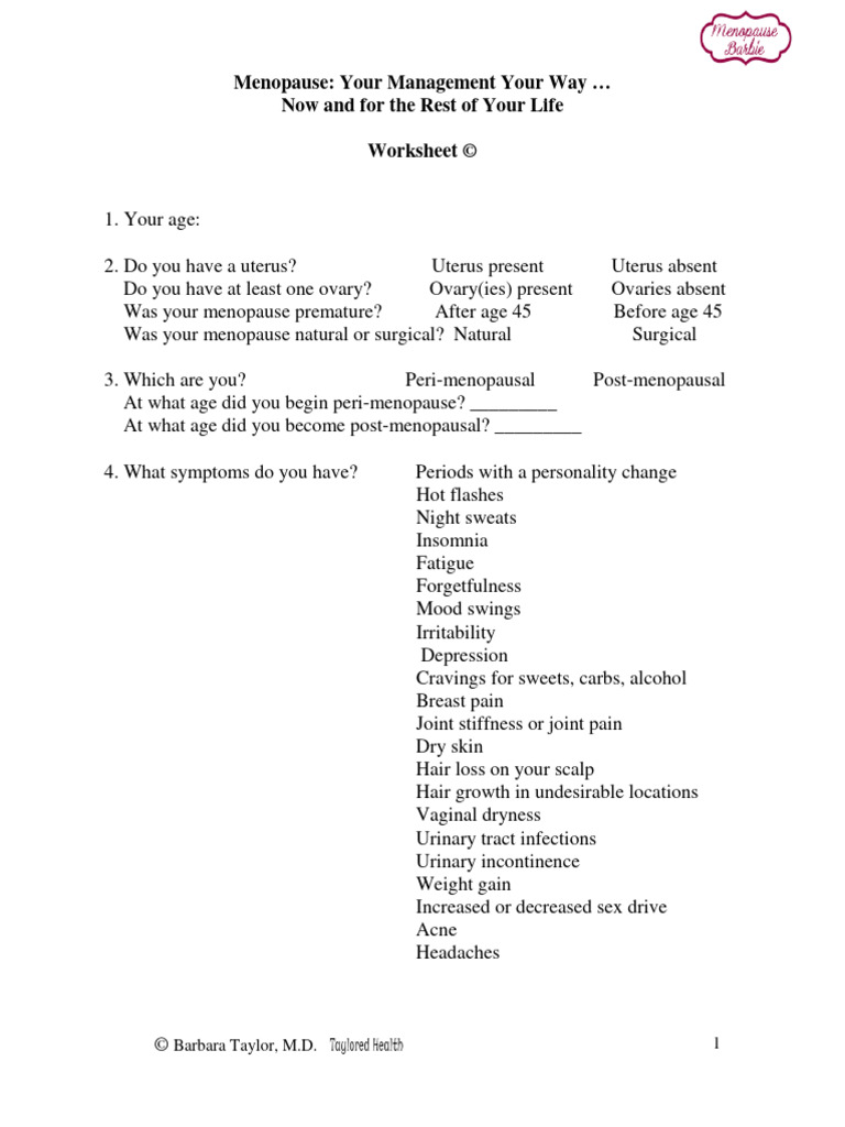 worksheet | PDF | Menopause | Obesity