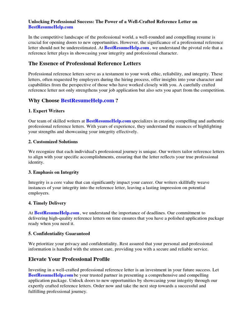 Professional Reference Letter Integrity | PDF | Career & Growth ...