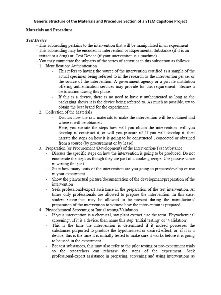 Generic Structure of The Materials and Procedure Section of A STEM ...