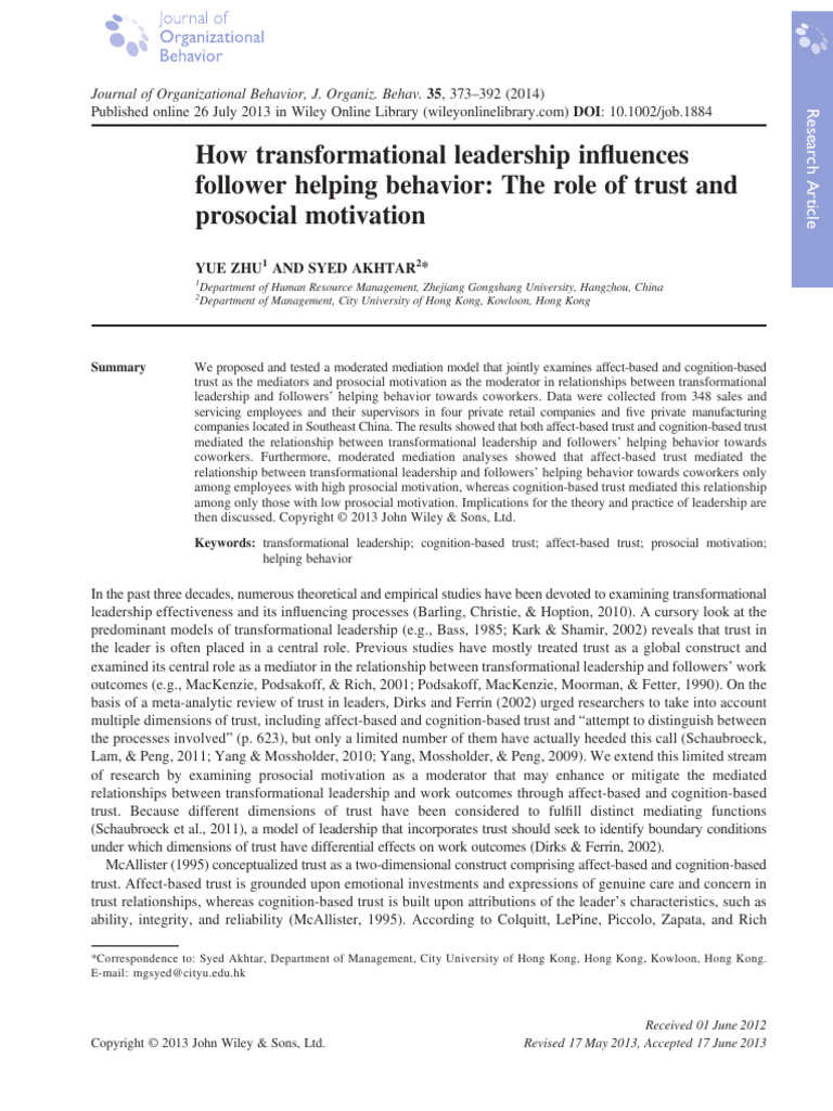 Transformational and helping behavior | PDF | Transformational ...