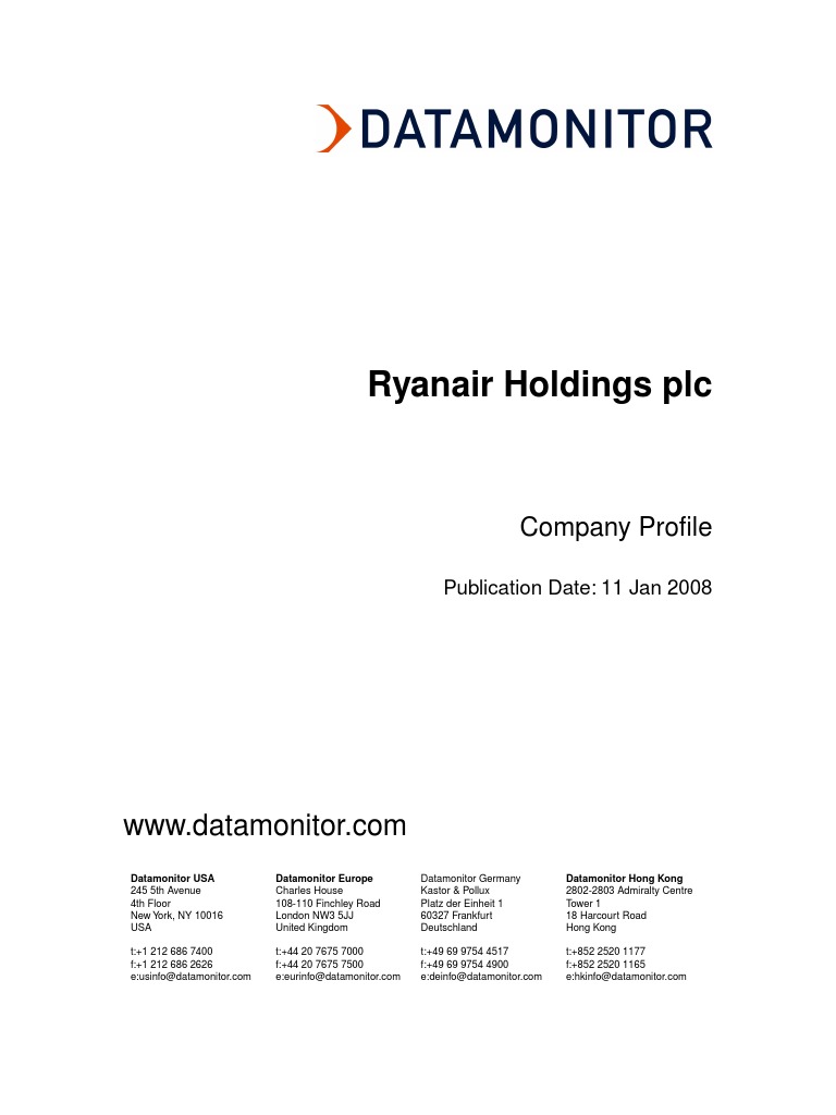 Ryanair Holdings, PLC SWOT Analysis | PDF | Airlines | Aviation