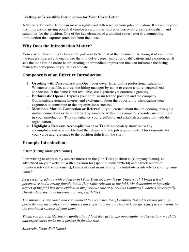 Good Intro For Cover Letter | PDF | Résumé | Job Interview