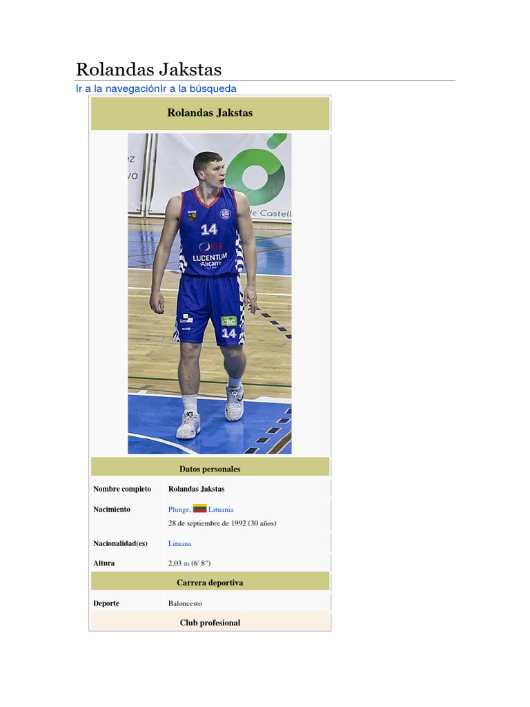 Rolandas Jakstas: Trayectoria en Baloncesto | PDF | Equipos deportivos