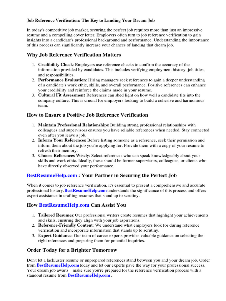 Job Reference Verification Form | PDF | Background Check | Employment