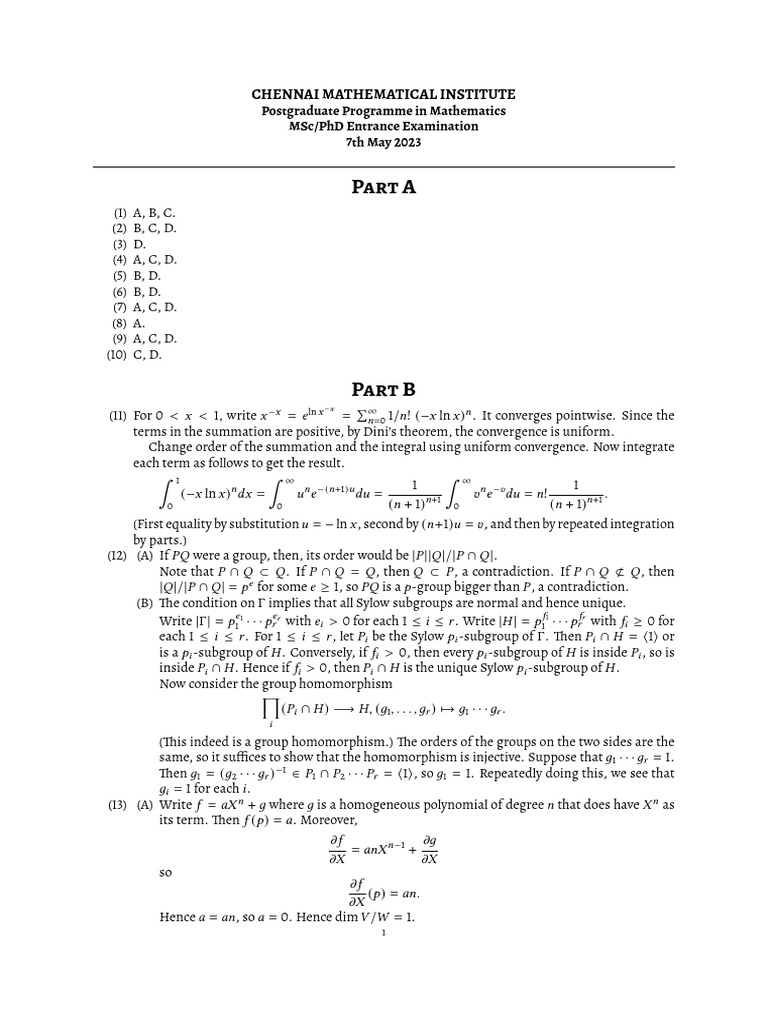 Pgmath2023 Solutions | PDF | Inequality (Mathematics) | Abstract Algebra