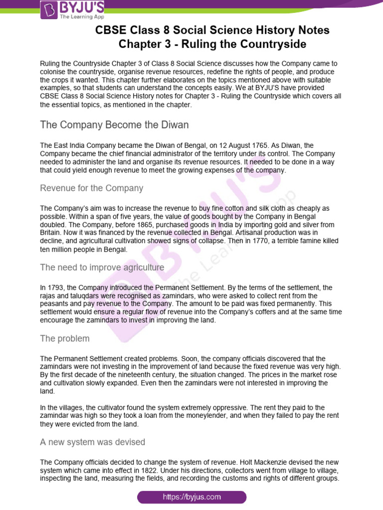 CBSE Class 8 Social Science History Notes Chapter 3 Ruling The ...
