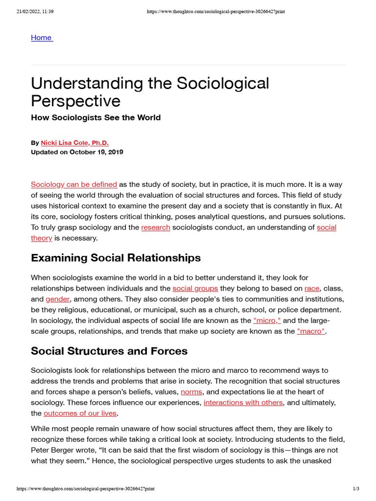 Cole 2019 Understanding What Is The Sociological-Perspective | PDF ...