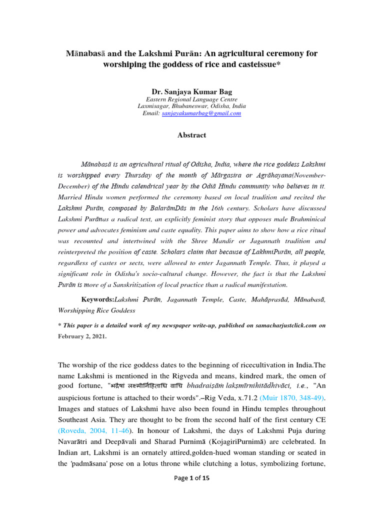 Manabasa and The Lakshmi Purana | PDF | Social Science | Religion ...