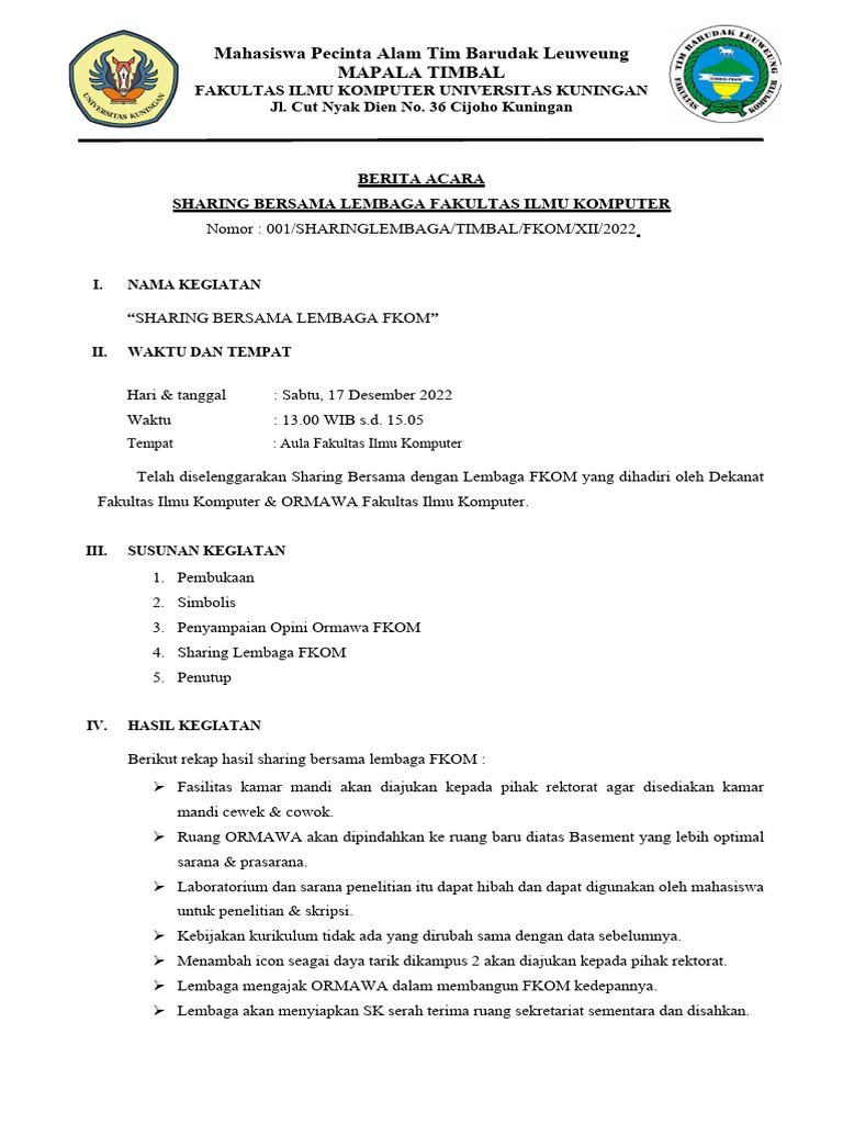 Berita Acara Sharing Dengan Lembaga Fkom | PDF
