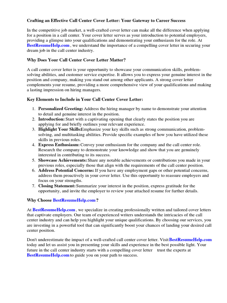 Call Center Cover Letter | PDF | Résumé | Employment Call Center Cover Letter | PDF | Résumé | Employment