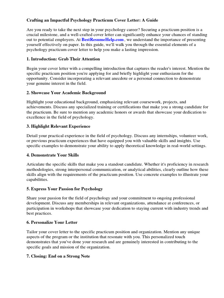 Psychology Practicum Cover Letter Examples | PDF | Psychology ...