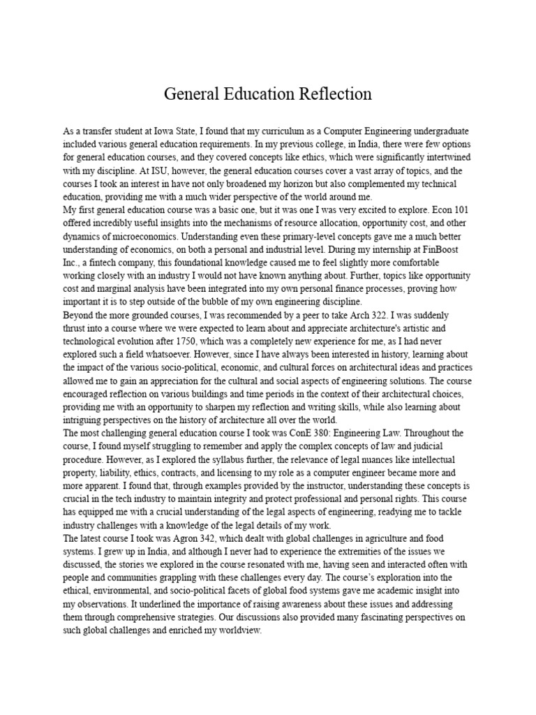 general education reflection | PDF | Engineering | Curriculum