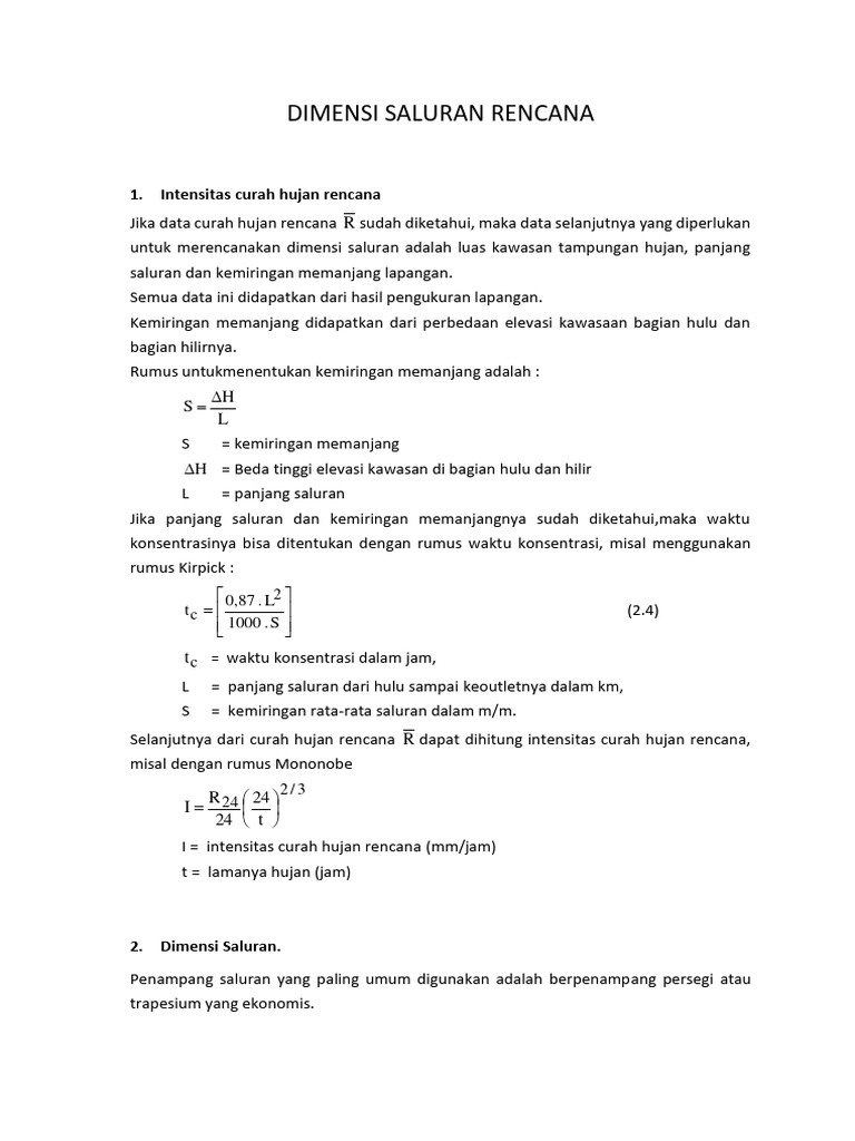 Dimensi Saluran Rencana | PDF | Sains & Matematika