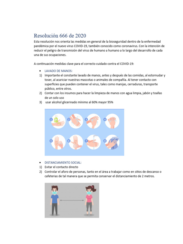 Resolución 666 de 2020 - Angie Ojeda | PDF | Lavado de manos | Cloro