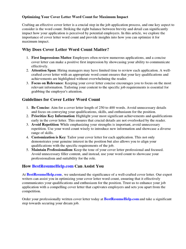 Optimize Cover Letter Word Count | PDF | Résumé | Http Cookie