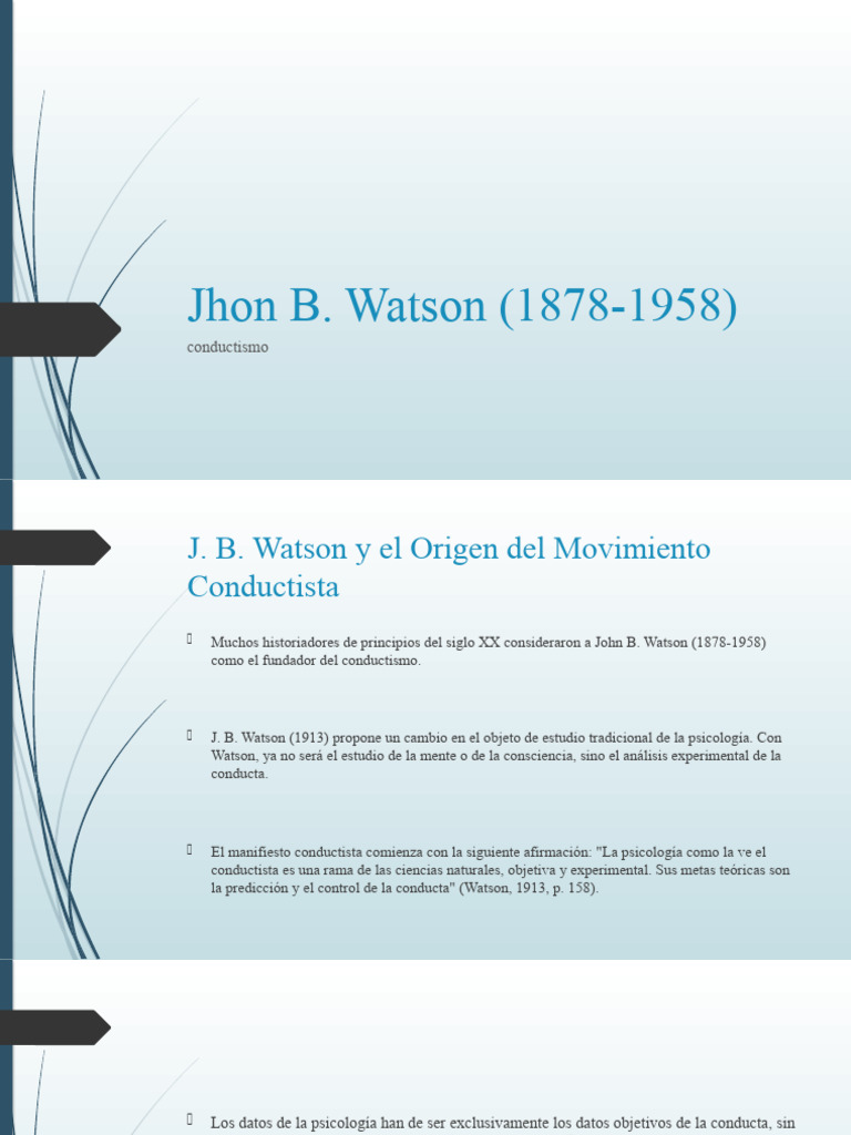 Jhon B Watson | PDF | Behaviorismo | Sicología