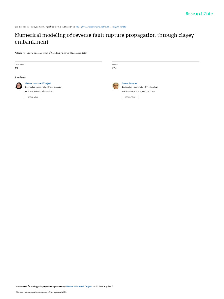 Numerical Modeling of Reverse Fault Rupture Propagation Through Clayey Embankment | PDF | Fault ...