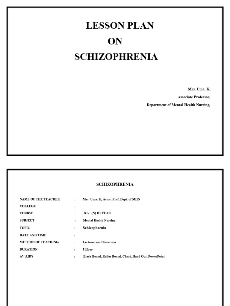 Lesson Plan On Schizophrenia NEW | PDF | Schizophrenia | Antipsychotic