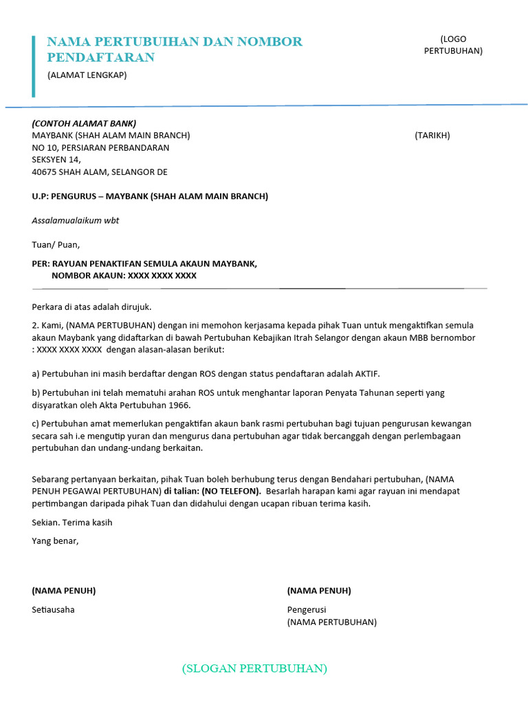 Contoh Surat Rami Pohon Aktif Akaun | PDF