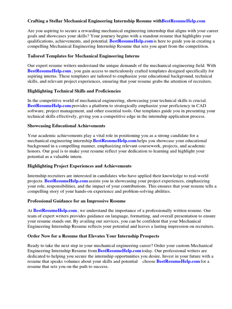 Mechanical Engineering Internship Resume | PDF | Engineering ...