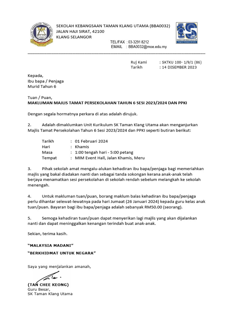 Surat Jemputan Ibu Bapa Majlis Tamat Persekolahan T6 2023 2024@MIM | PDF Surat Jemputan Ibu Bapa Majlis Tamat Persekolahan T6 2023 2024@MIM | PDF