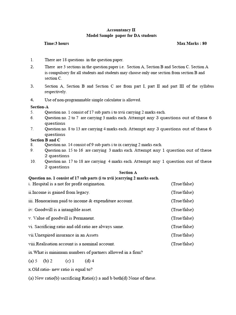 Model Sample Paper Accountancy II (2023-24) DA | PDF | Balance Sheet ...