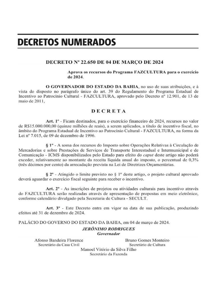 Decreto #22.650 de 4 de Março de 2024-1 | PDF