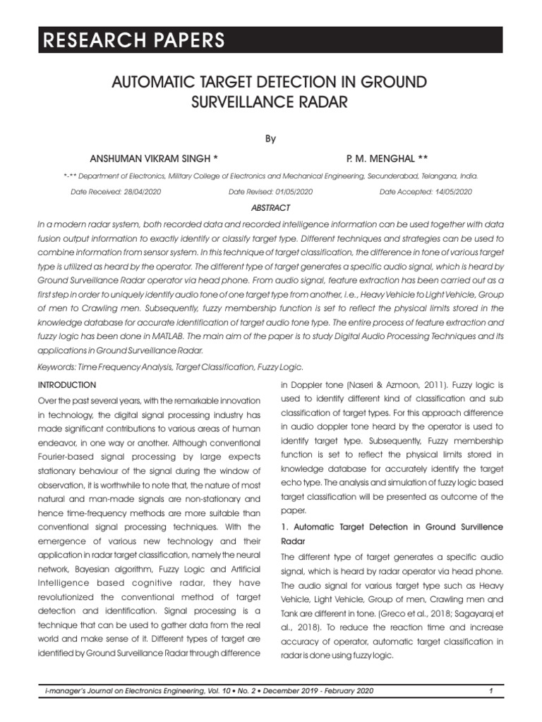 10 Automatic Target Detection in Ground Survillence Radar | PDF | Radar ...