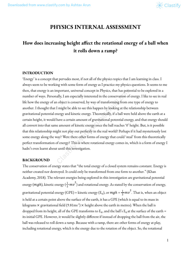 Height's Impact on Ball's Rotational Energy | PDF | Potential Energy ...