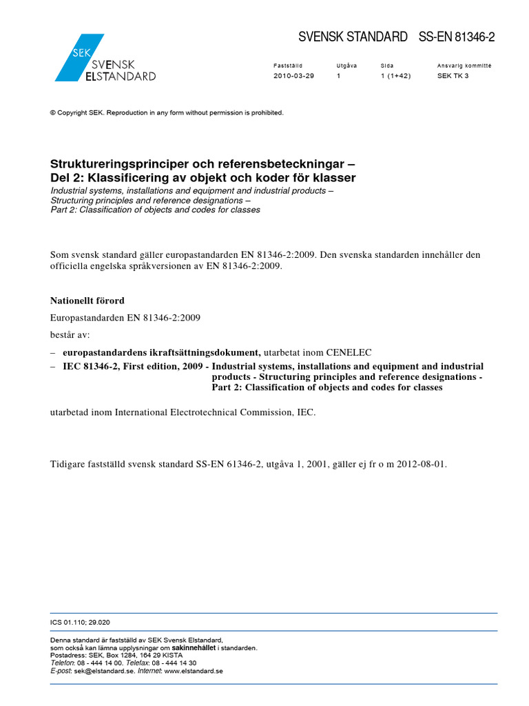Svensk Standard Ss-En 81346-2 | PDF