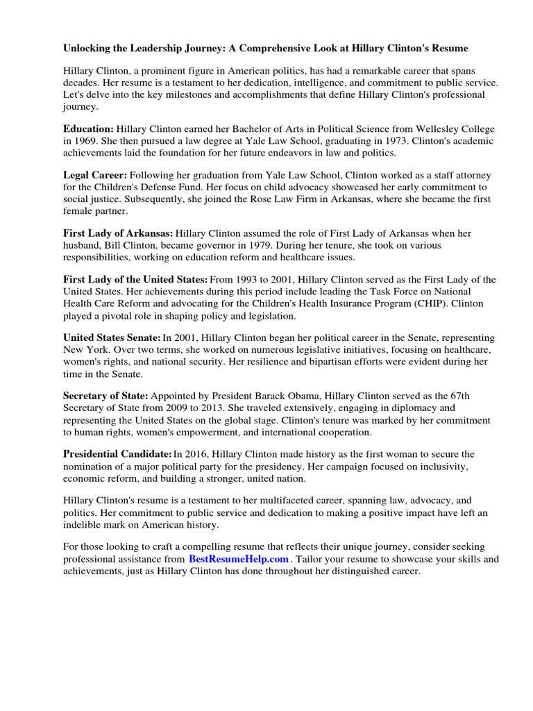 Hillary Clinton Resume | PDF | Hillary Clinton | American Government