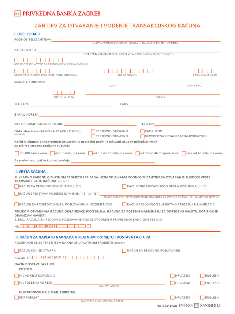 Zahtjev Za Otvaranje I Vodjenje Transakcijskog Racuna - Edit | PDF