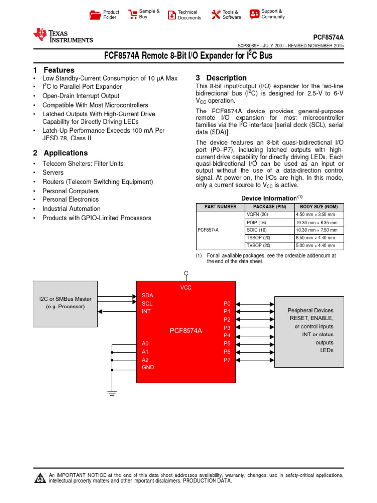 PCF 8574 A | PDF | Electrostatic Discharge | Computer Engineering