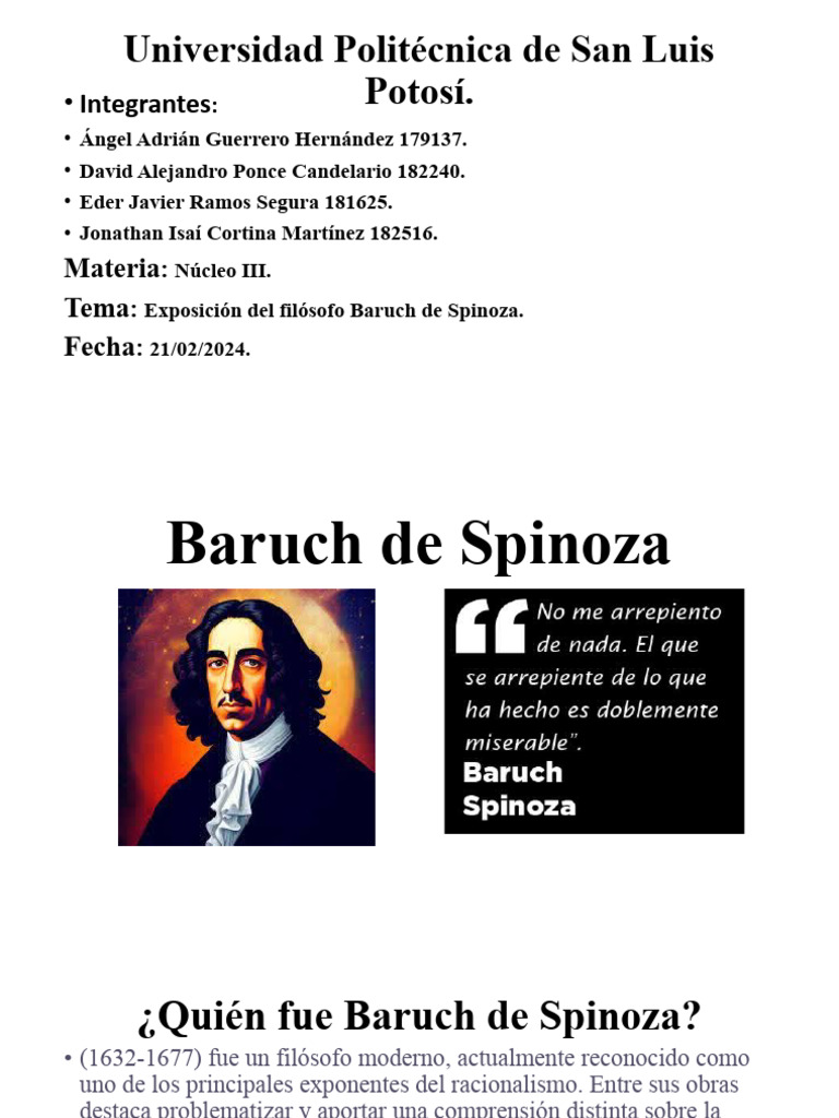 Baruch Spinoza: Filosofía y Ética | PDF | Baruch Spinoza | Razón