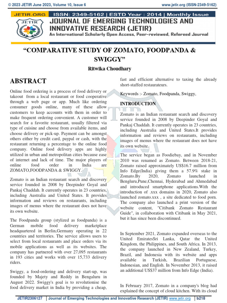 Zomato vs Swiggy: A Comparative Study | PDF | Quantitative Research