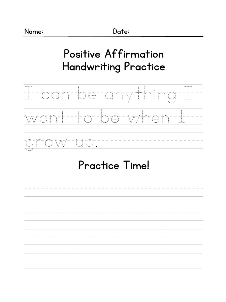 Positive Affirmation Handwriting Practice | PDF | Self-Improvement