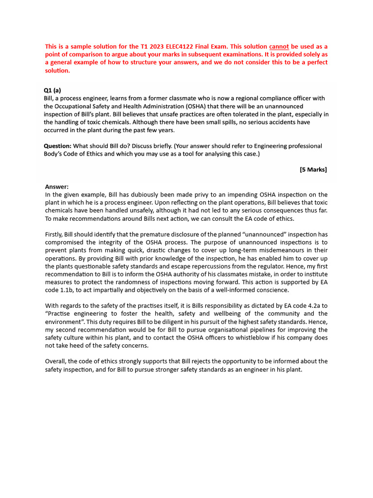 ELEC4122 2023 Final Exam Ethics SAMPLE | PDF | Safety | Occupational Safety And Health ...