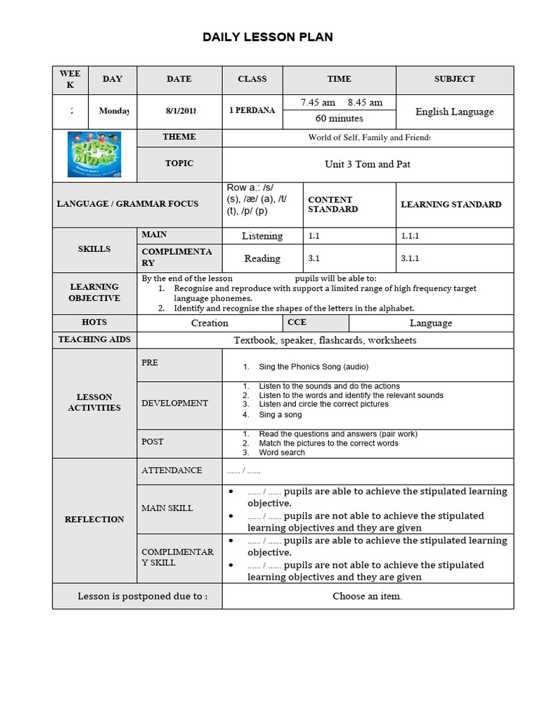 LESSON PLAN YR 1 WEEK 2 - Phonics | PDF | Phonics | Lesson Plan