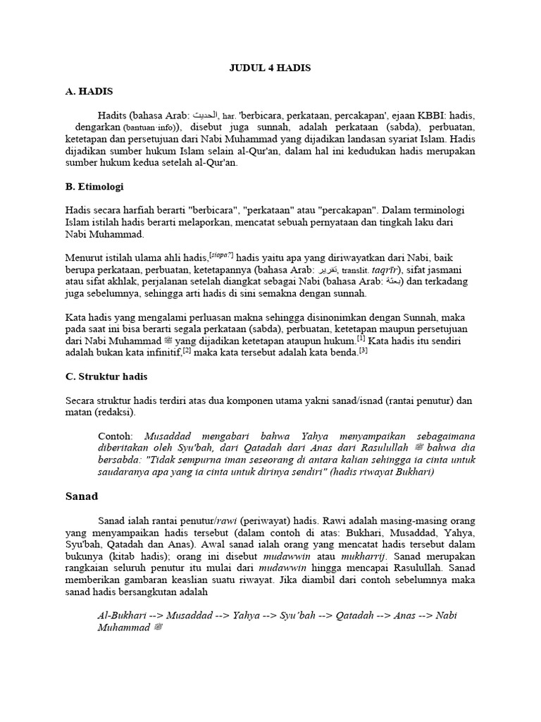 Pengertian dan Klasifikasi Hadis Islam | PDF | Agama & Spiritualitas