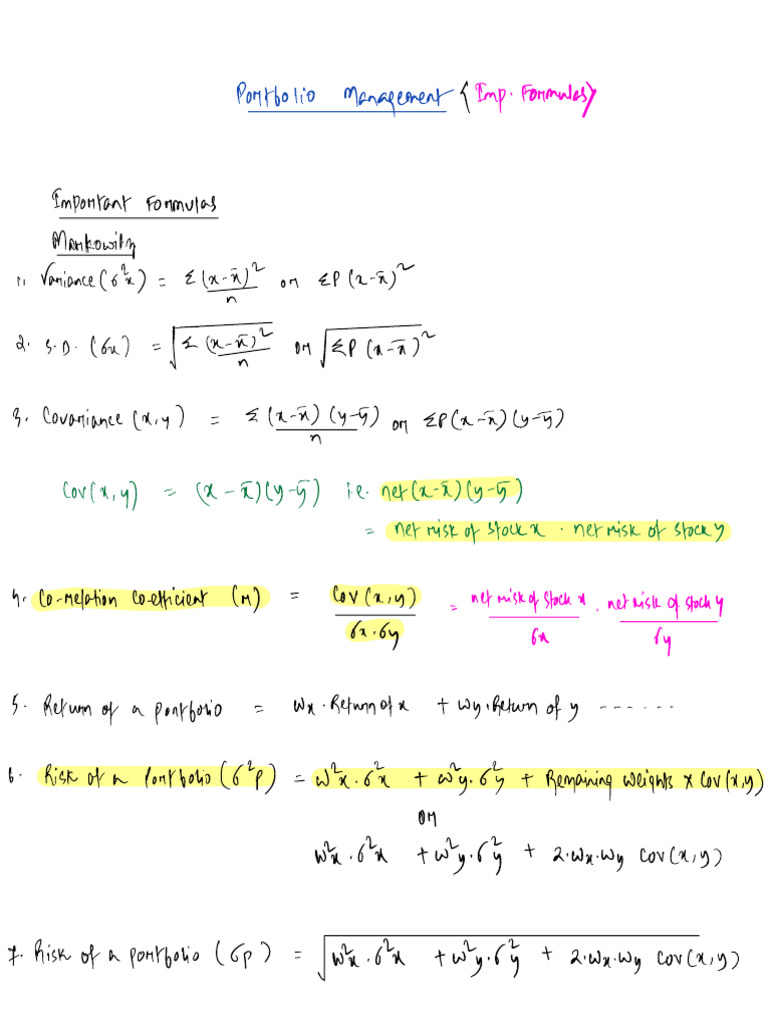 Portfolio_formulas | PDF | Capital Asset Pricing Model | Business Economics